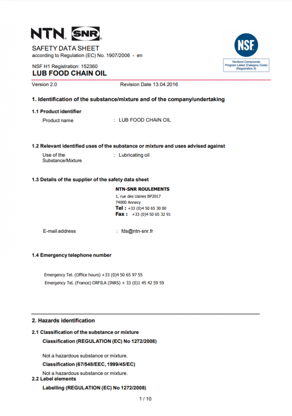 Material Safety Data Sheet (MSDS) - Mineral Circles Bearings