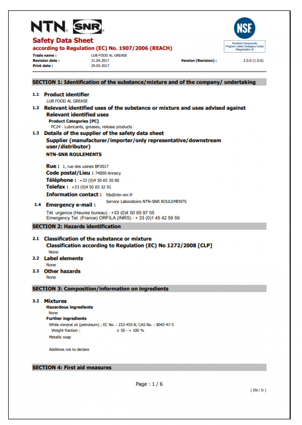 Material Safety Data Sheet (MSDS) - Mineral Circles Bearings